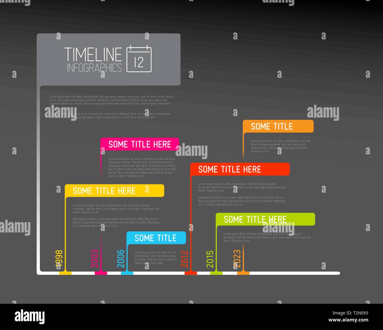 Colorful dark Vector Infographic timeline report template with flags ...