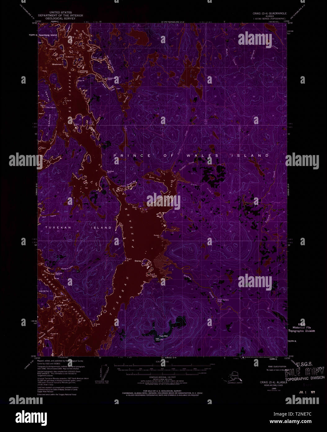 USGS TOPO Map Alaska AK Craig D-4 355326 1949 63360 Inverted ...