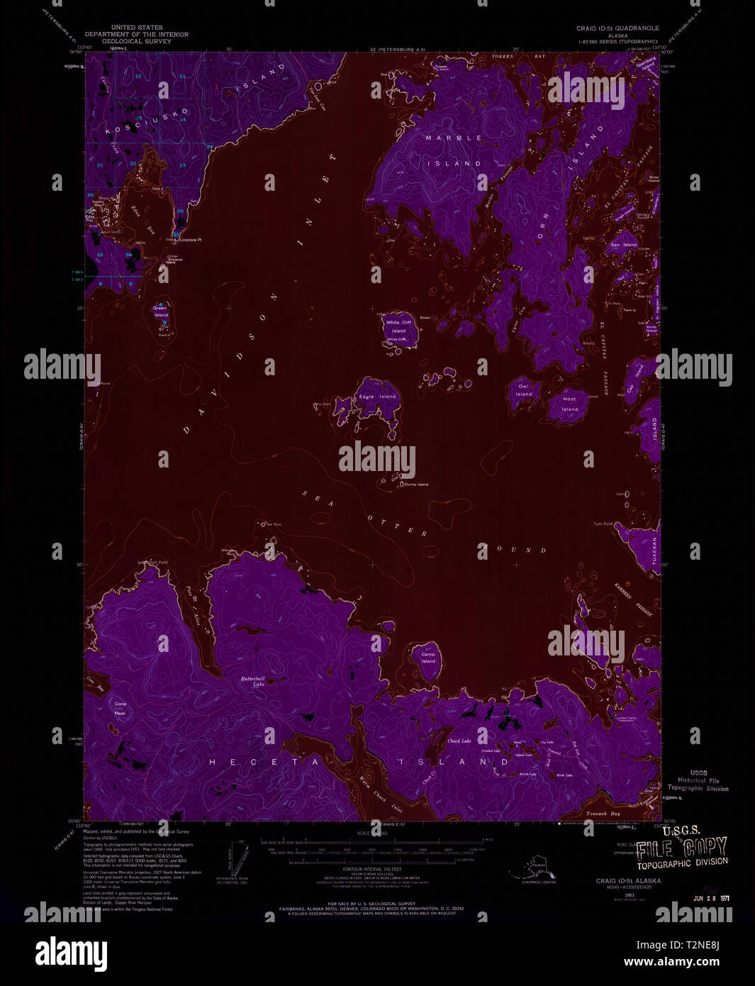 USGS TOPO Map Alaska AK Craig D-5 355330 1951 63360 Inverted ...
