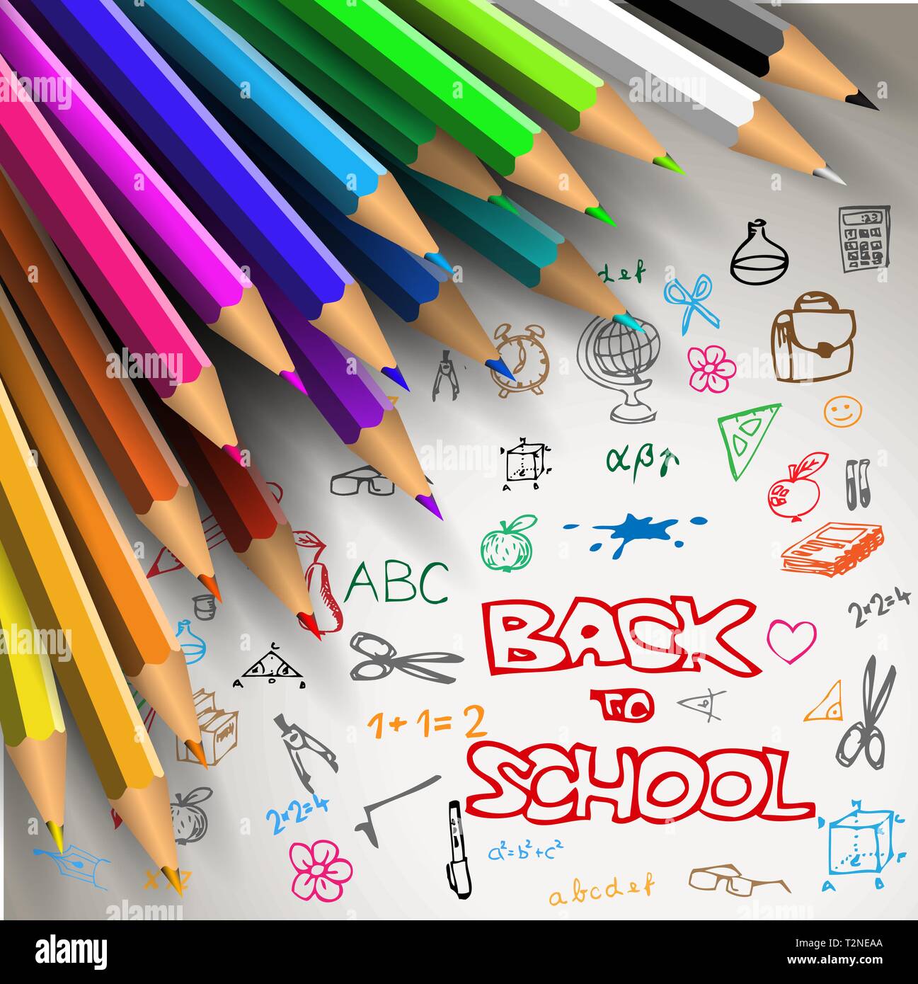 Vector Back to school poster - colorful crayons on white paper with ...