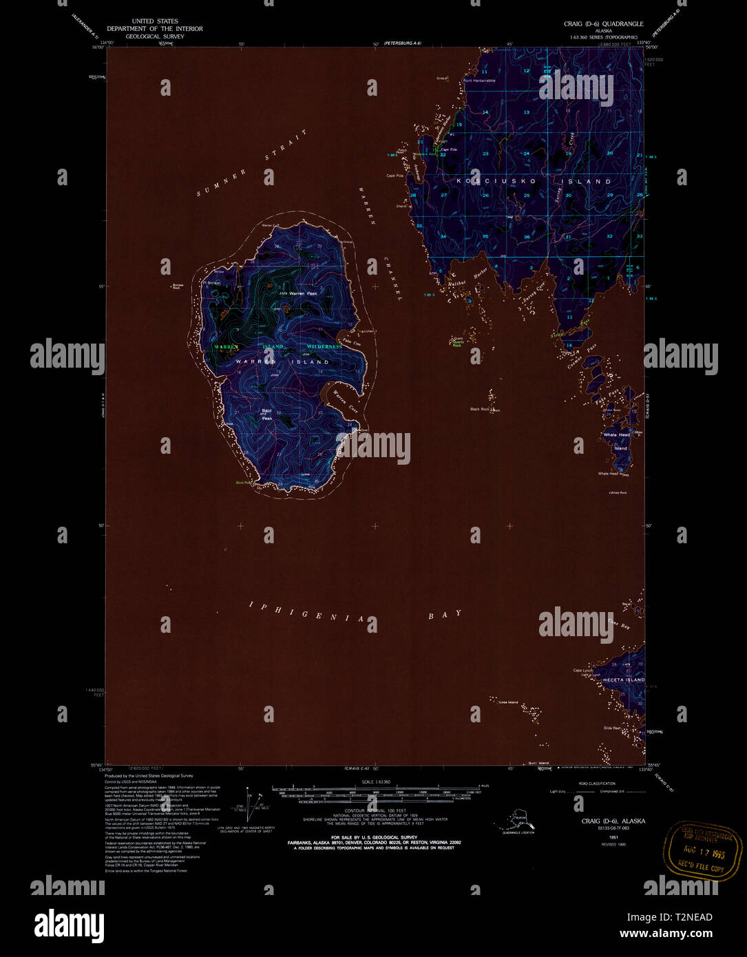 USGS TOPO Map Alaska AK Craig D-6 355337 1951 63360 Inverted ...
