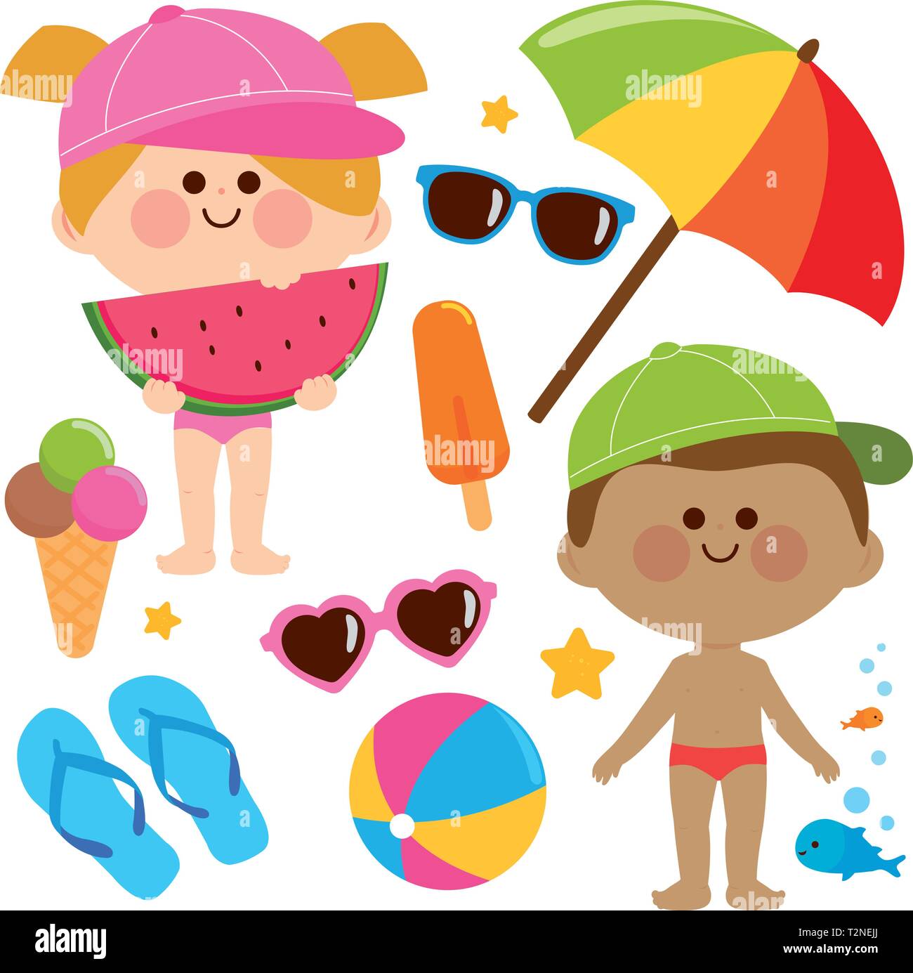 Kids eating ice cream beach Stock Vector Images - Alamy