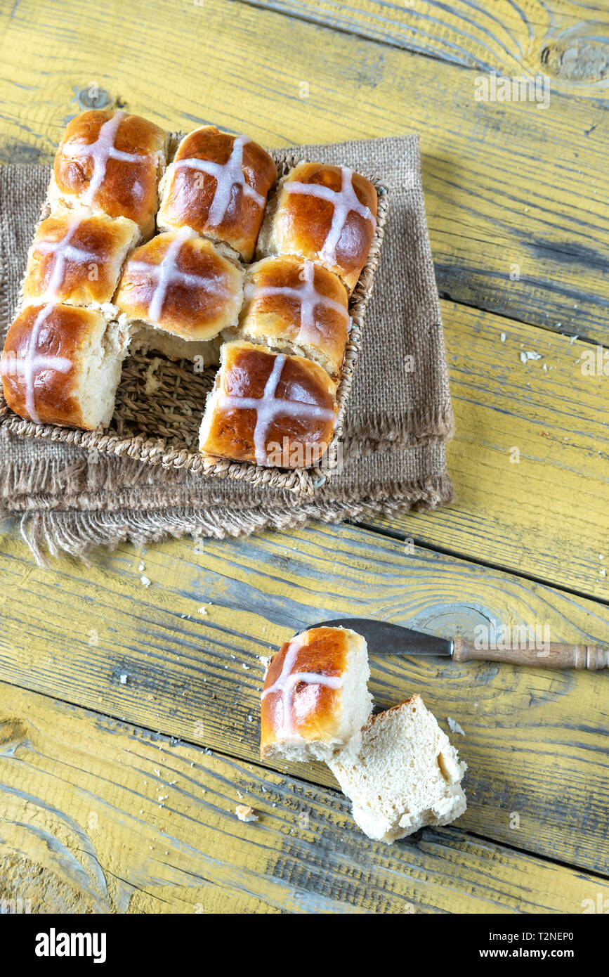 Homemade hot cross buns close-up Stock Photo - Alamy