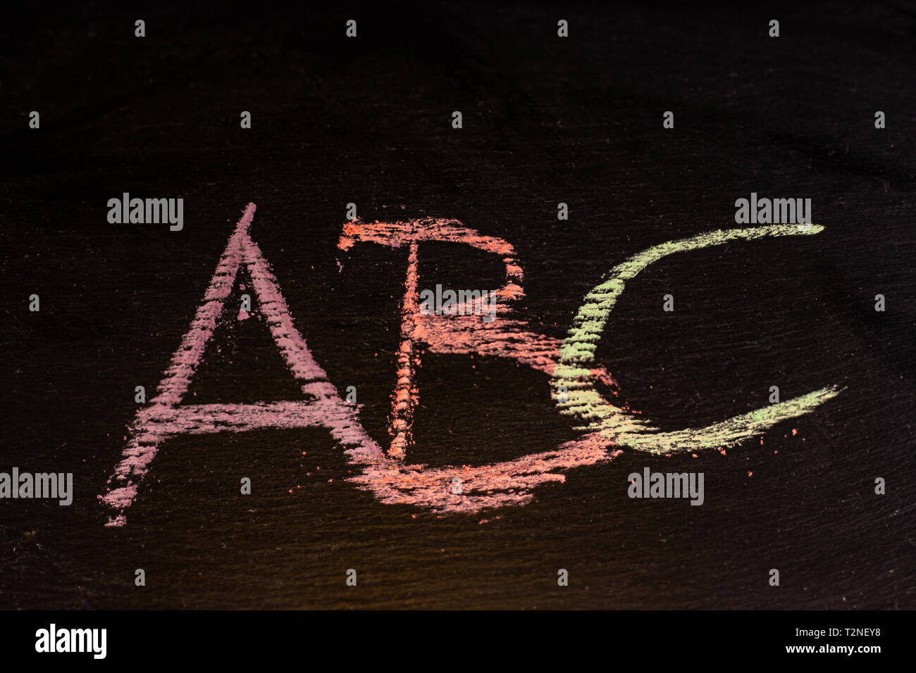 colorful ABC letters chalk font on blackboard, scholl concept Stock ...
