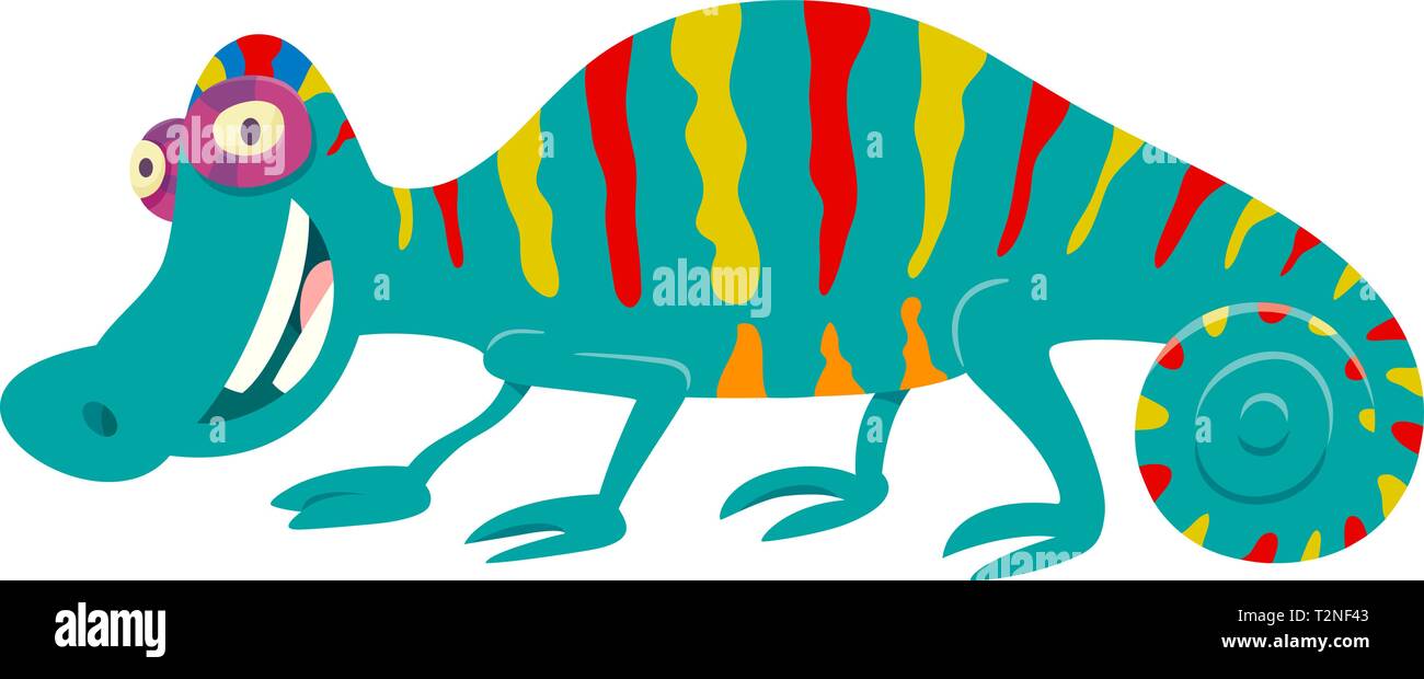 Cartoon Illustration of Cute Colorful Chameleon Animal Character Stock ...