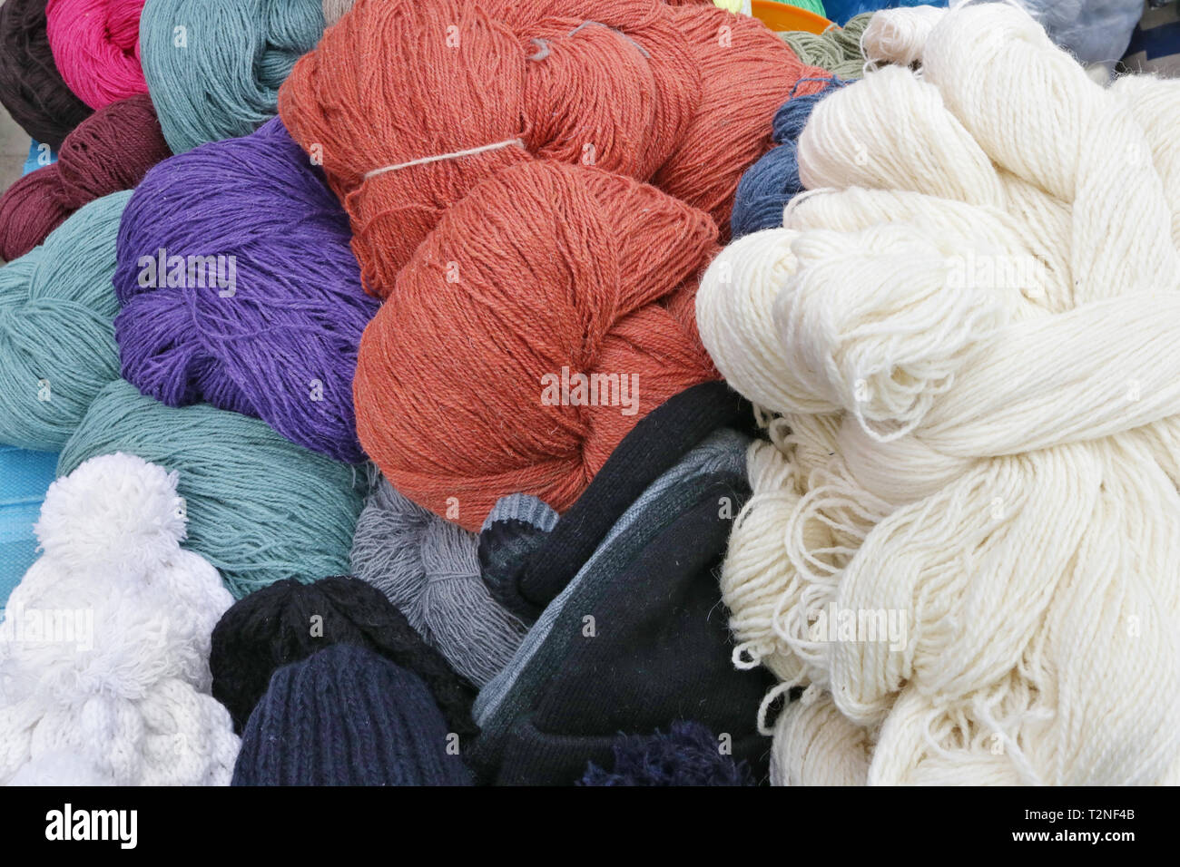 Hanks of thread from coarse sheep wool for knitting warm sweaters ...