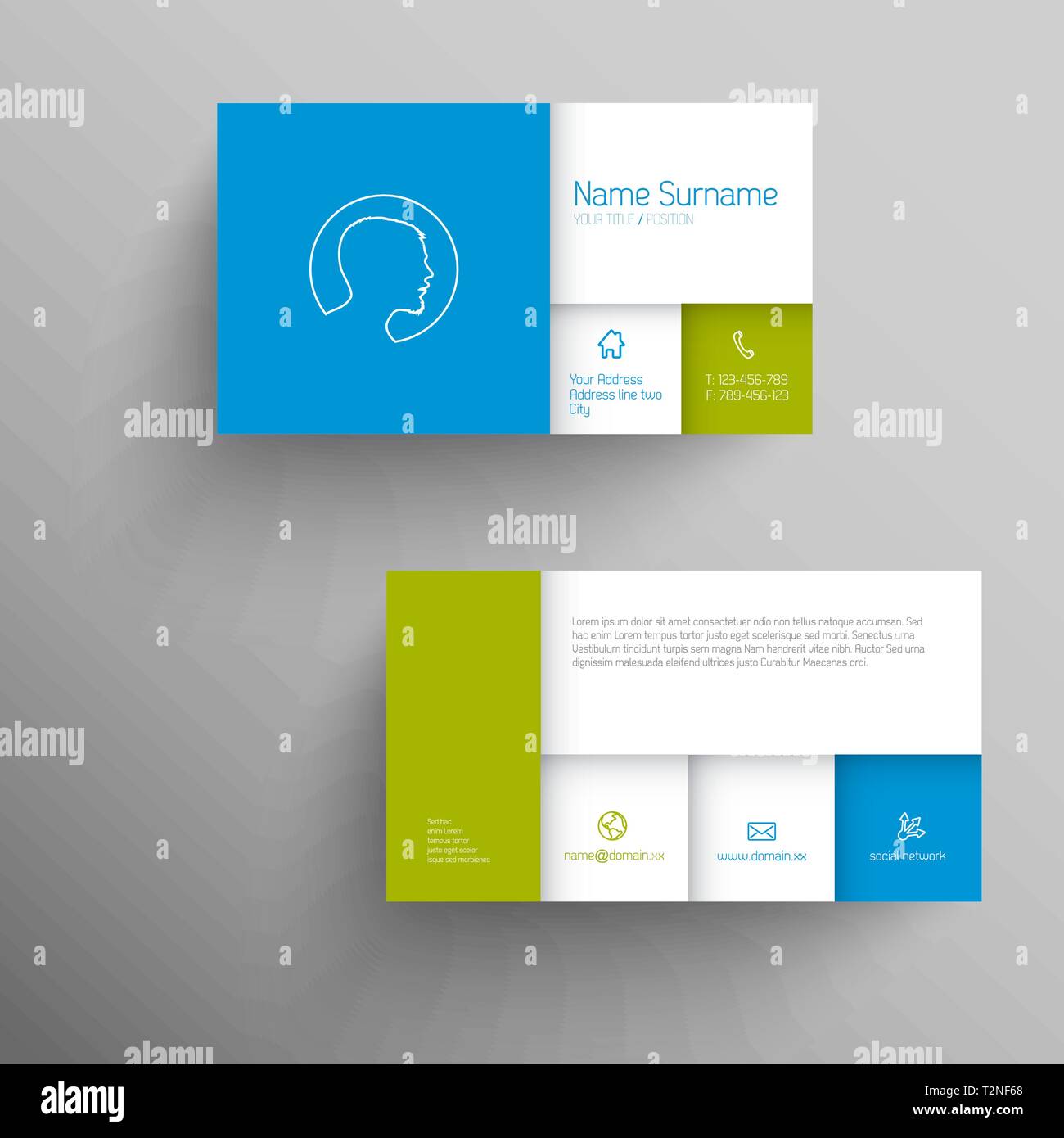 Modern blue green simple business card template with flat mobile user ...