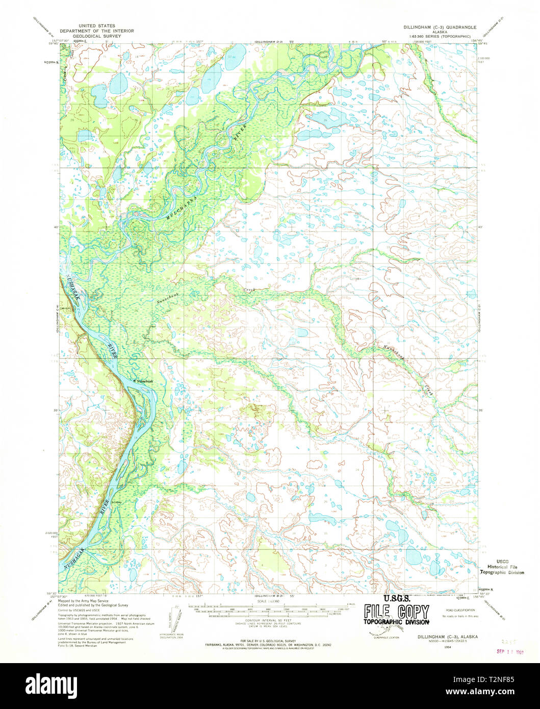 USGS TOPO Map Alaska AK Dillingham C-3 355431 1954 63360 Restoration ...