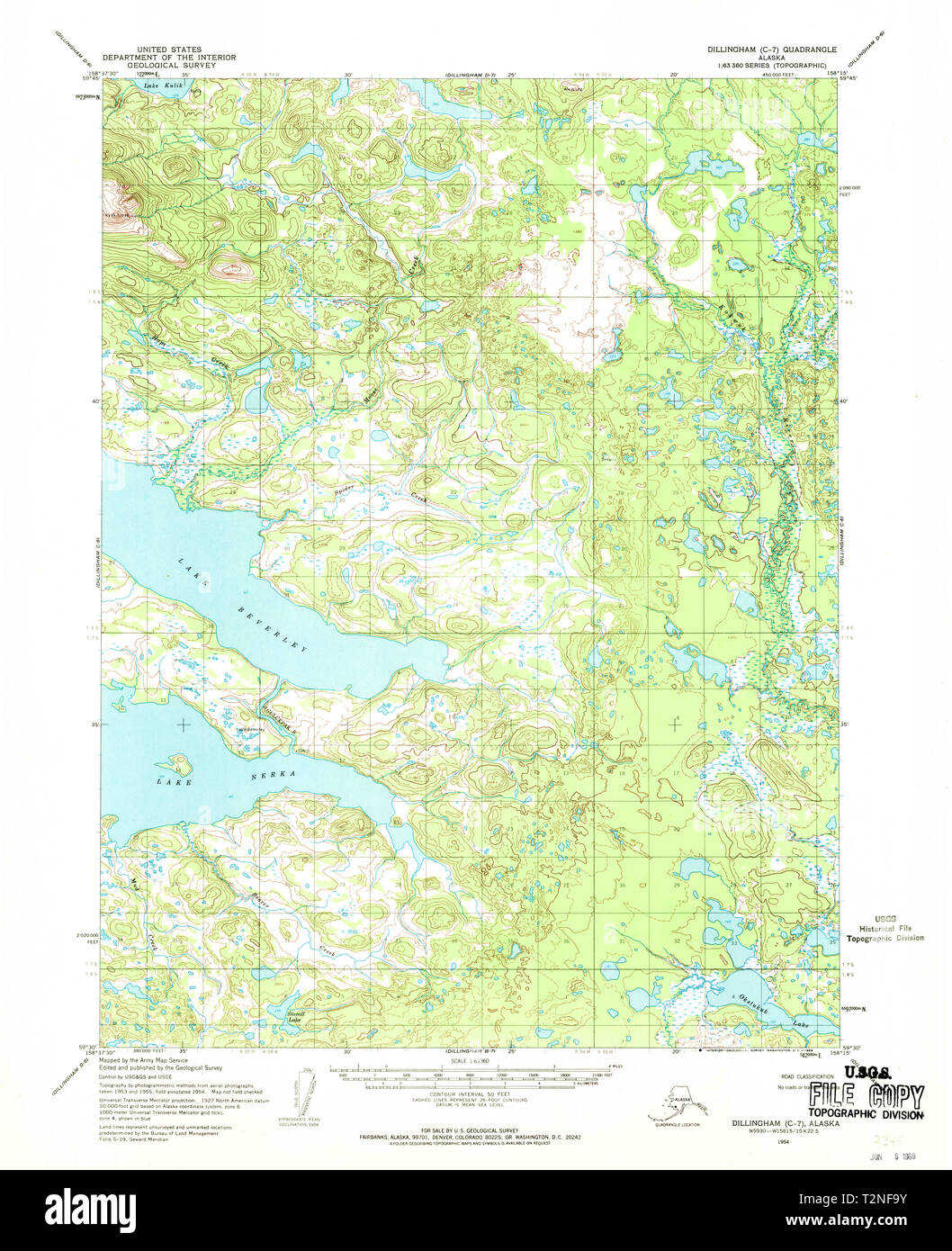 USGS TOPO Map Alaska AK Dillingham C-7 355436 1954 63360 Restoration ...