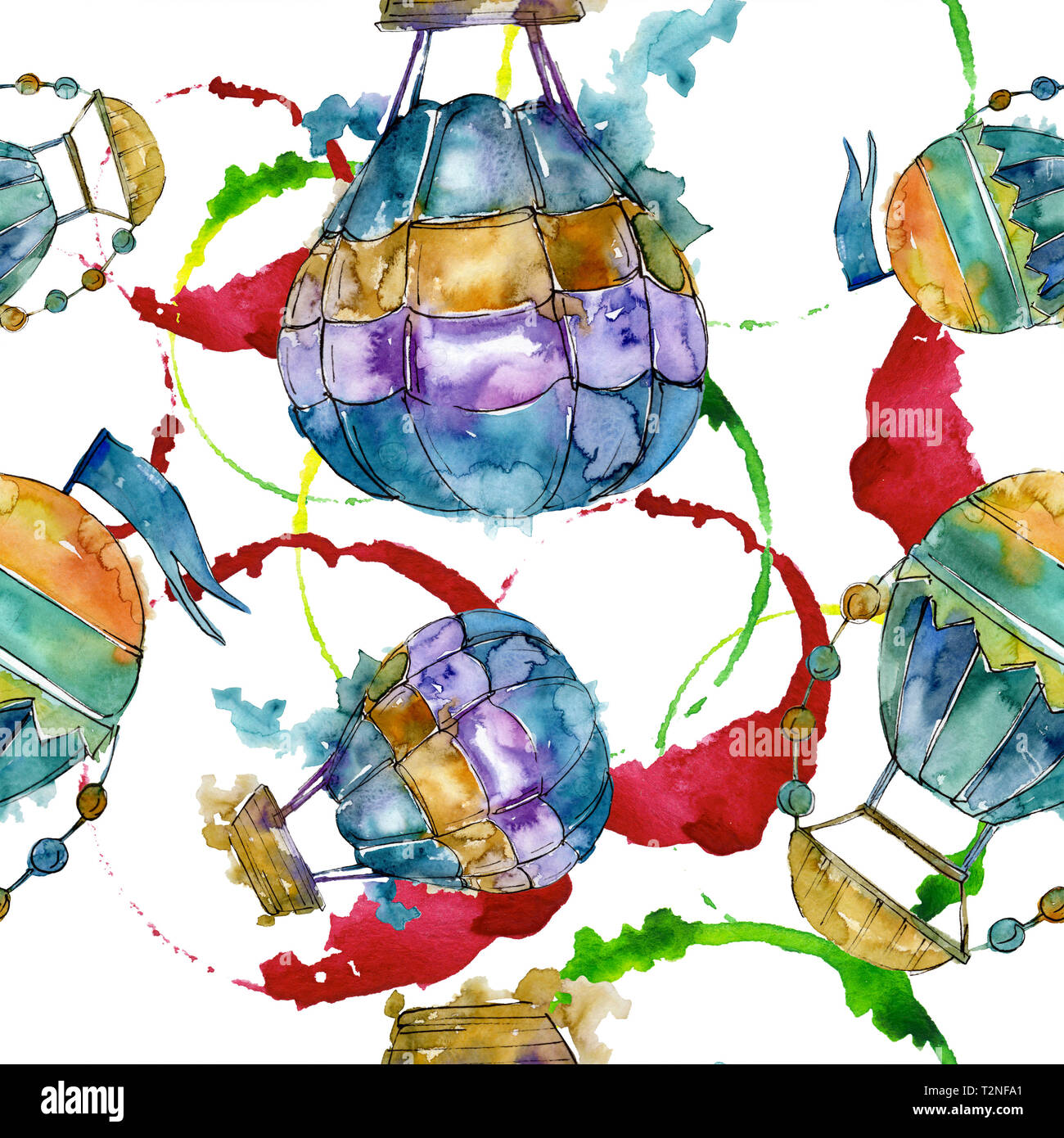Hot air balloon background fly air transport illustration. Watercolor ...