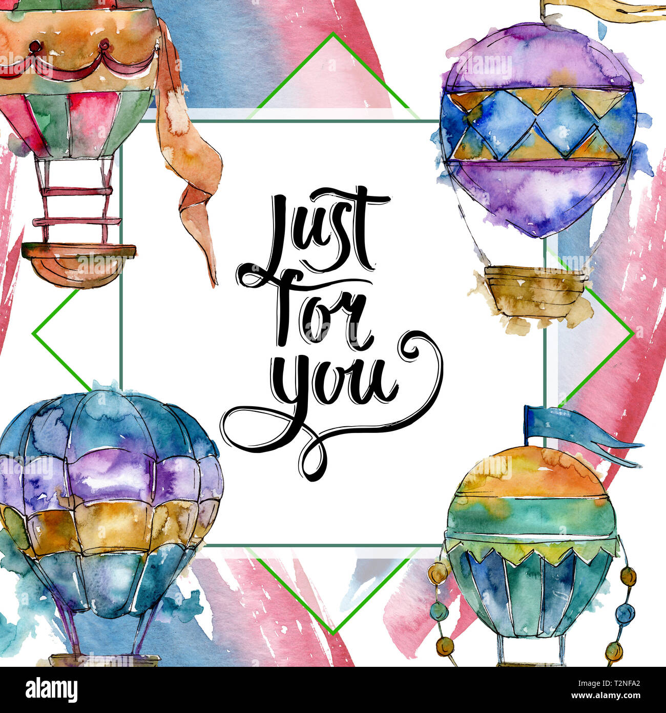 Hot air balloon background fly air transport illustration. Watercolor ...