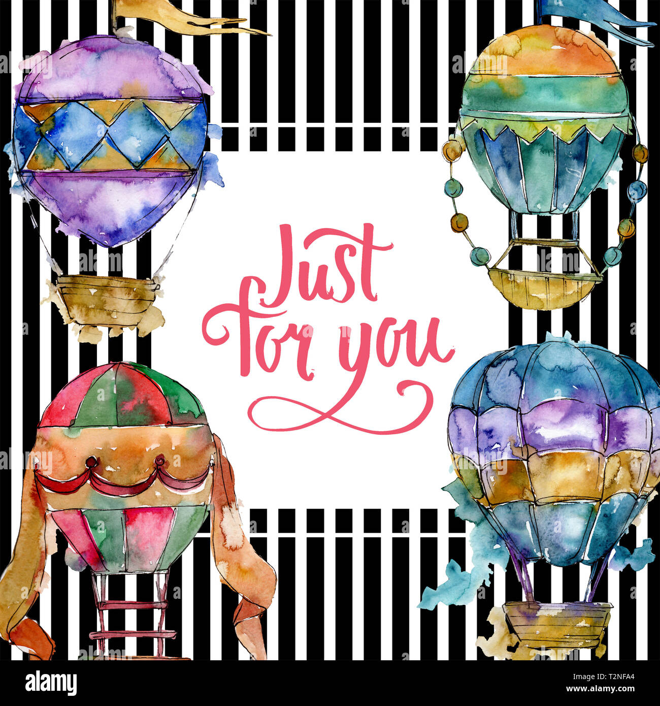 Hot air balloon background fly air transport illustration. Watercolor ...