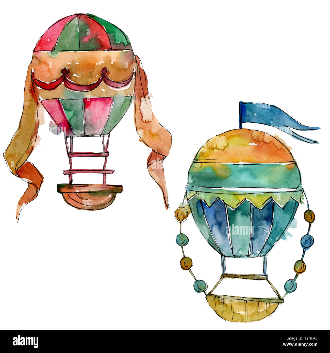 Hot air balloon background fly air transport illustration. Watercolor ...