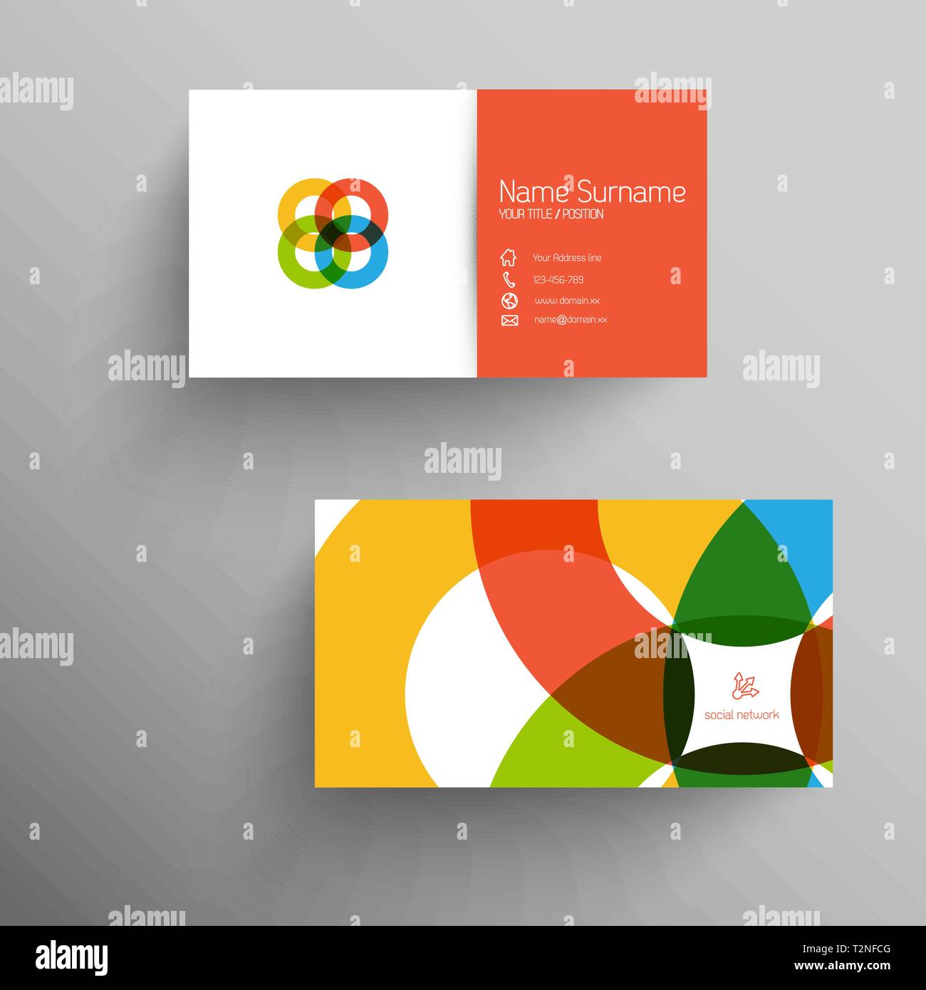 Modern simple light business card template with flat user interface ...