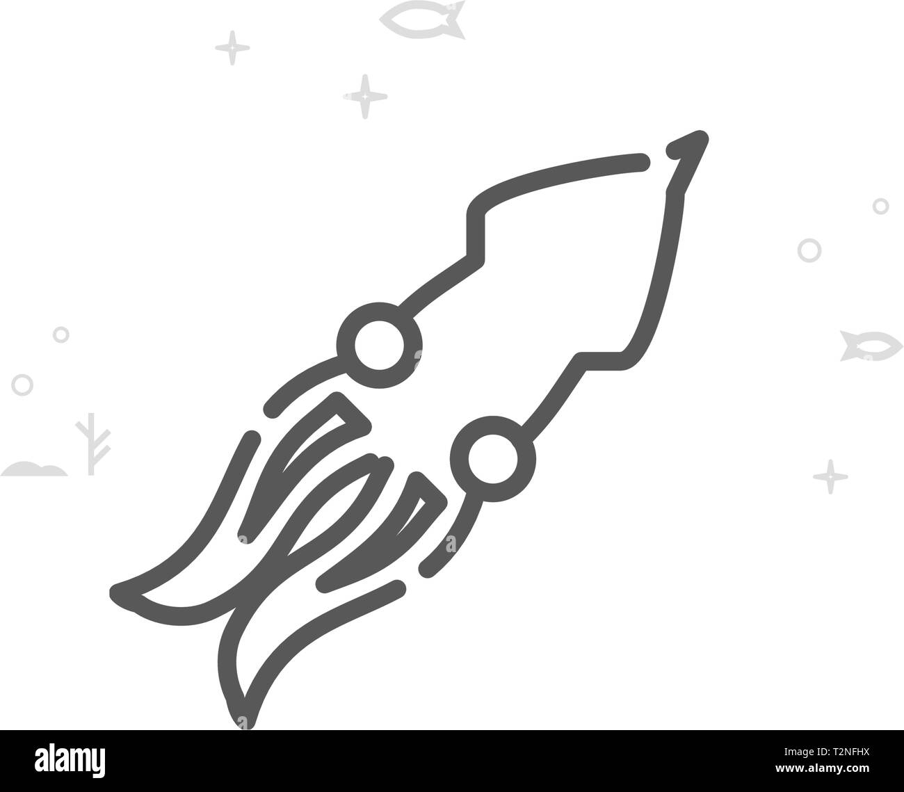 Squid, Cephalopod Vector Line Icon. Marine Life, Sea Creatures Symbol ...