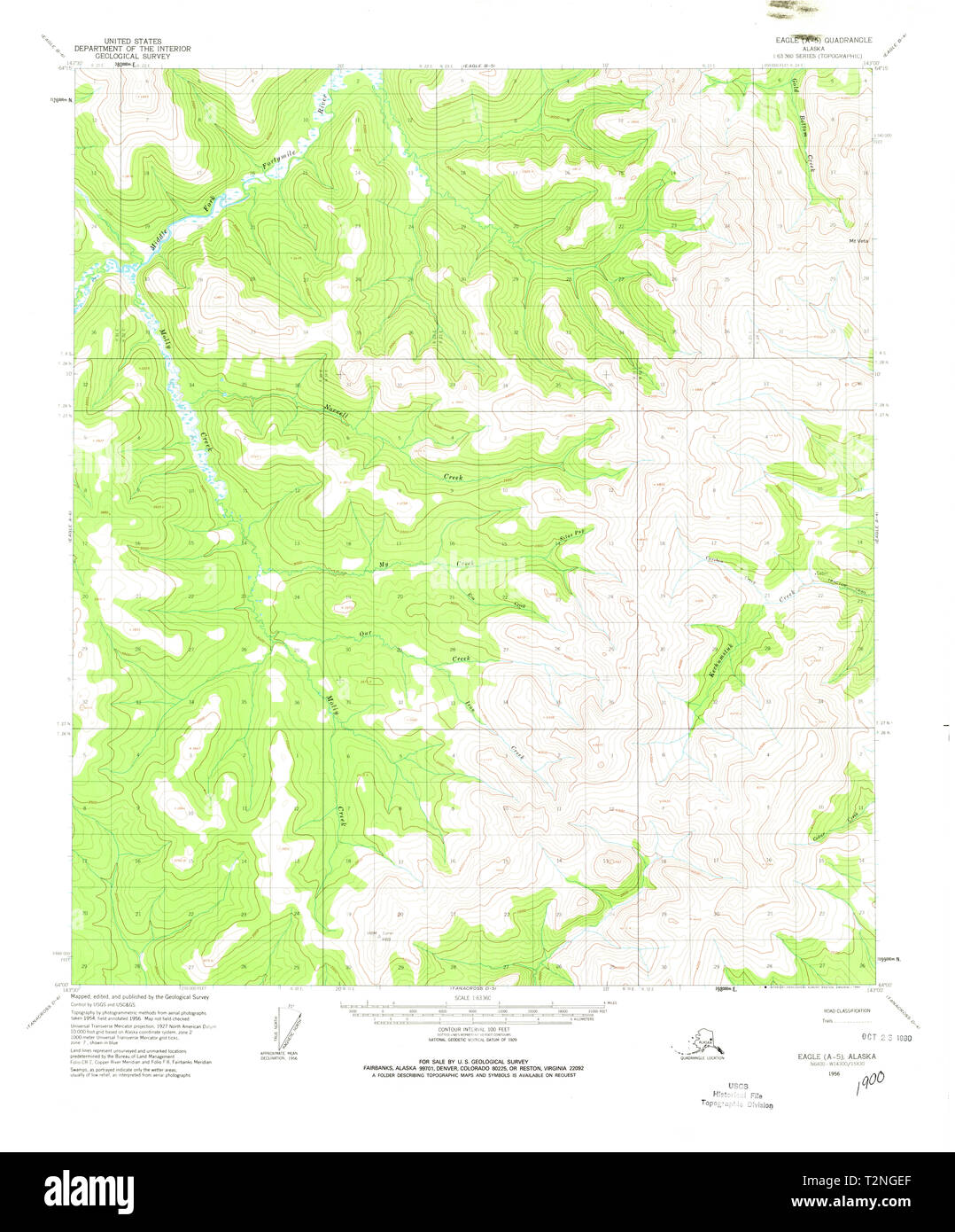 USGS TOPO Map Alaska AK Eagle A-5 355482 1956 63360 Restoration Stock ...