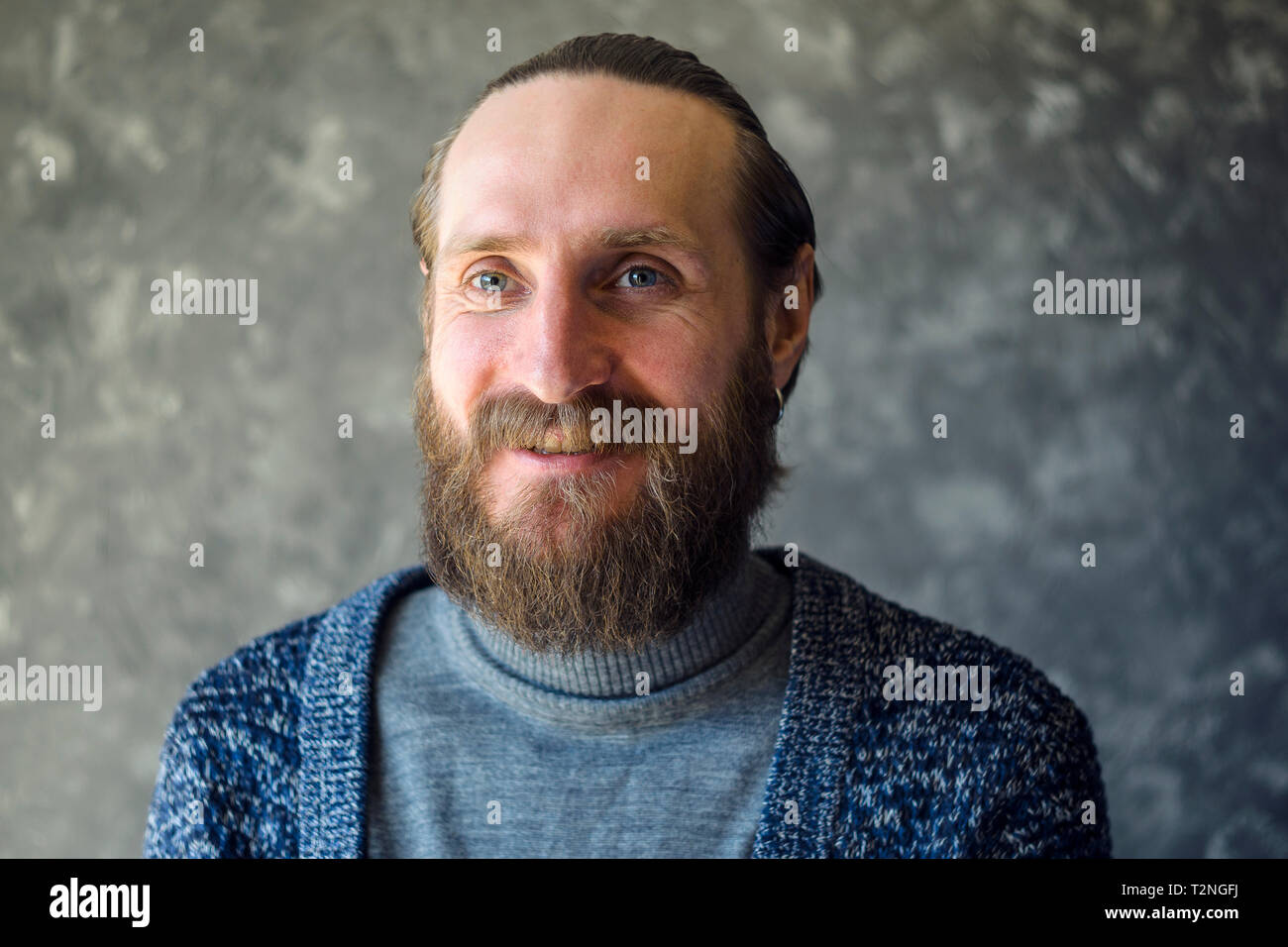 Close Up Portrait of a Happy Man with a Beard is Talking and Laughing ...