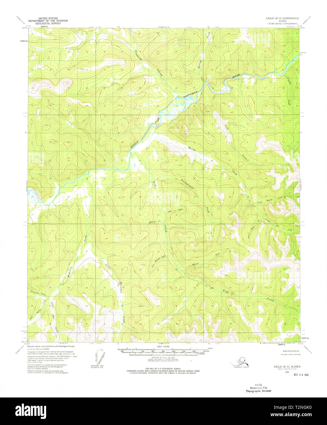 USGS TOPO Map Alaska AK Eagle B-4 355494 1956 63360 Restoration Stock ...