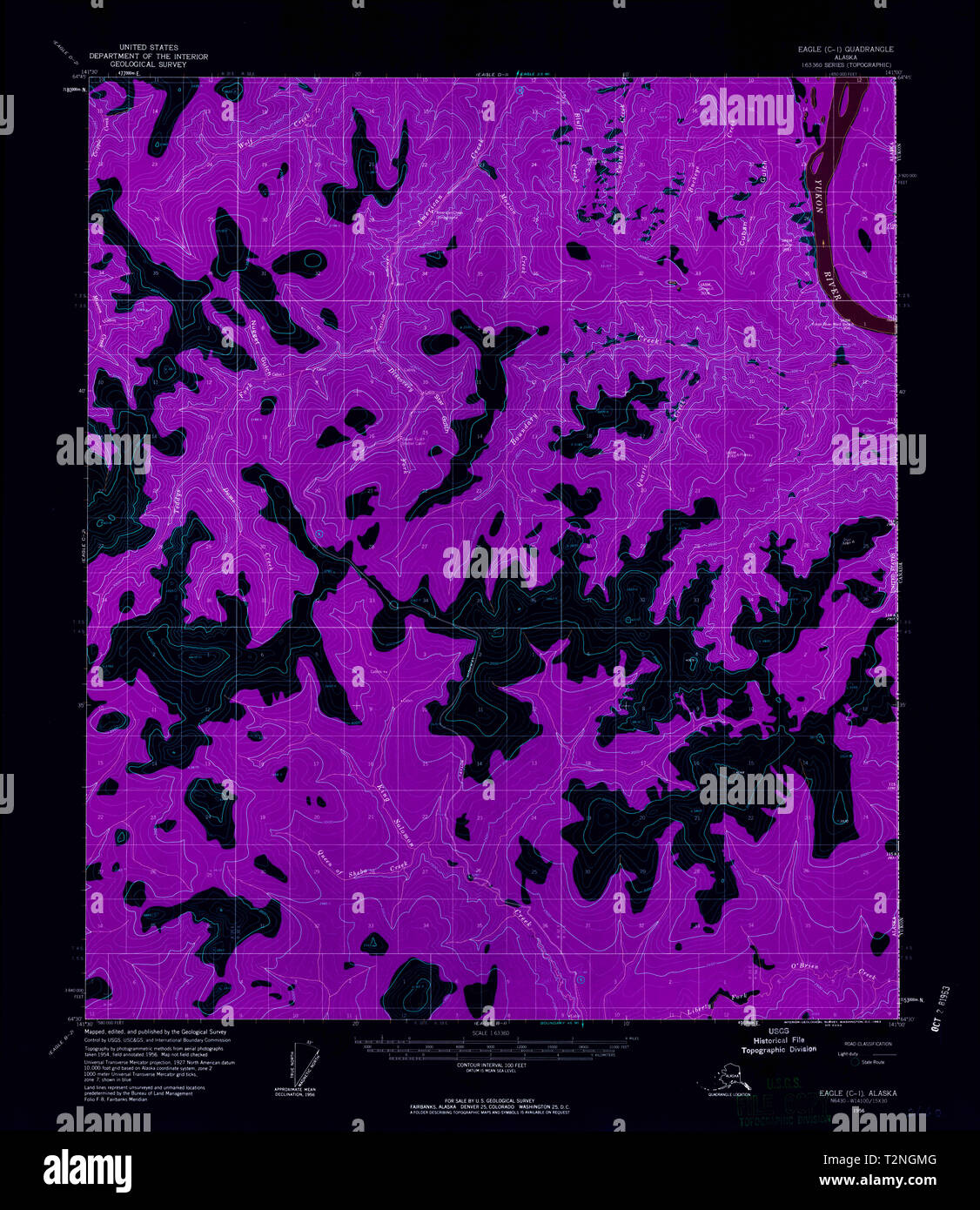 USGS TOPO Map Alaska AK Eagle C-1 355498 1956 63360 Inverted ...