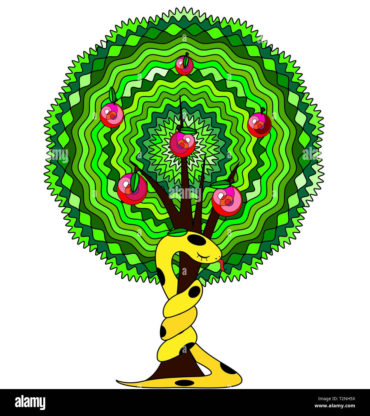 vector illustration abstract colored image of green tree with red ...