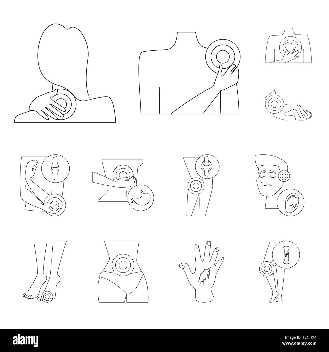 Vector illustration of bone and inflammation symbol. Collection of bone ...