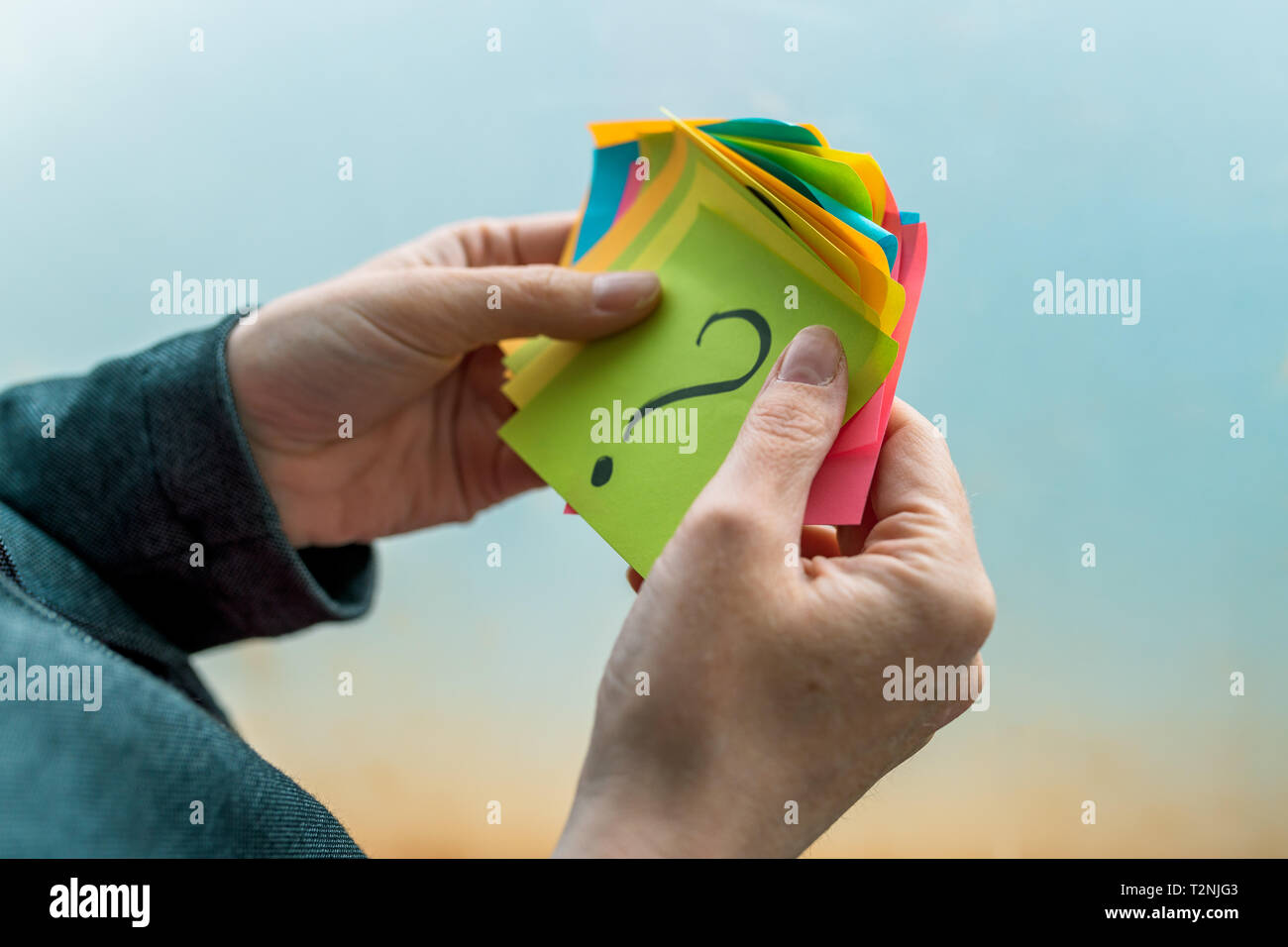 Businesswoman with too many questions, female business eprson hands ...