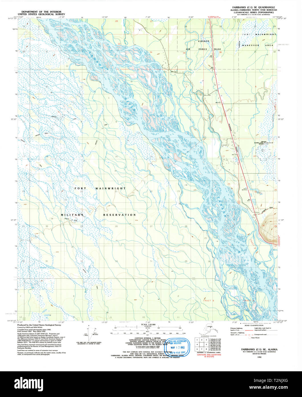 USGS TOPO Map Alaska AK Fairbanks C-1 SE 353661 1992 25000 Restoration ...