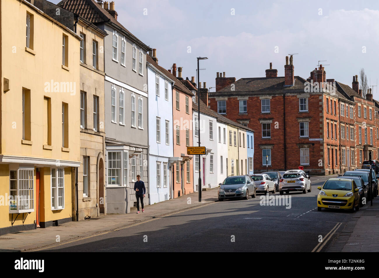 Devizes, Wiltshire, England, UK. March 2019. colourful houses on Long ...