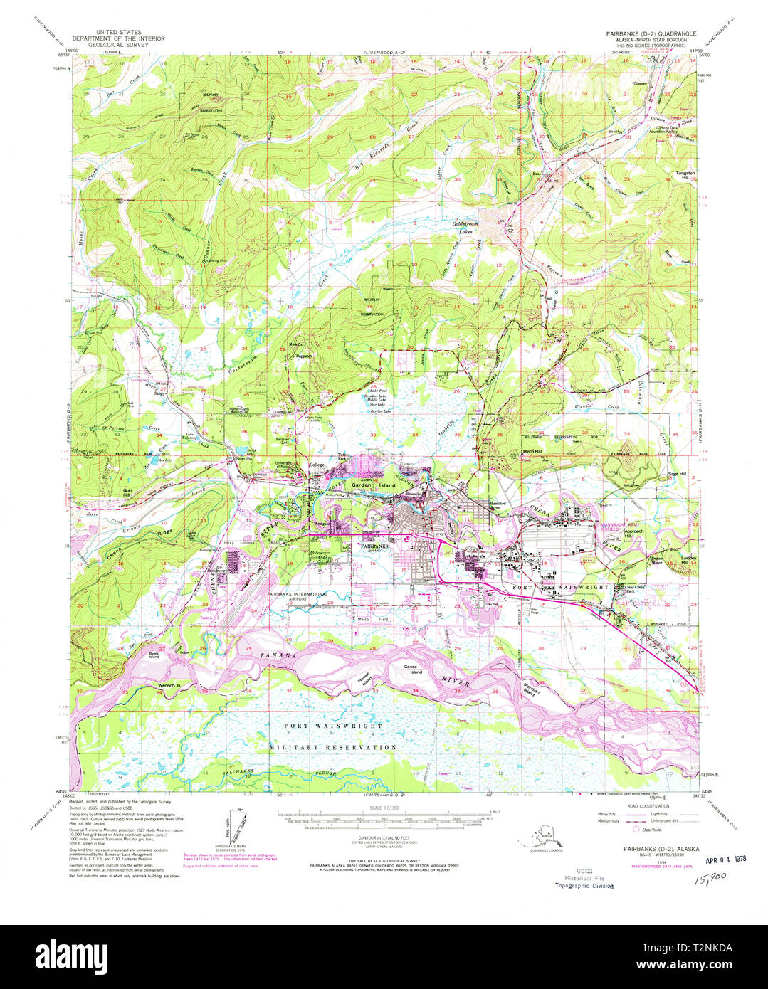 USGS TOPO Map Alaska AK Fairbanks D-2 355616 1954 63360 Restoration ...