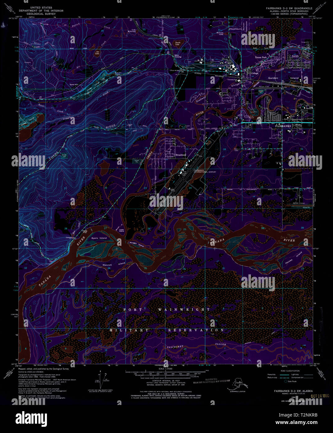 USGS TOPO Map Alaska AK Fairbanks D-2 SW 353579 1966 24000 Inverted ...