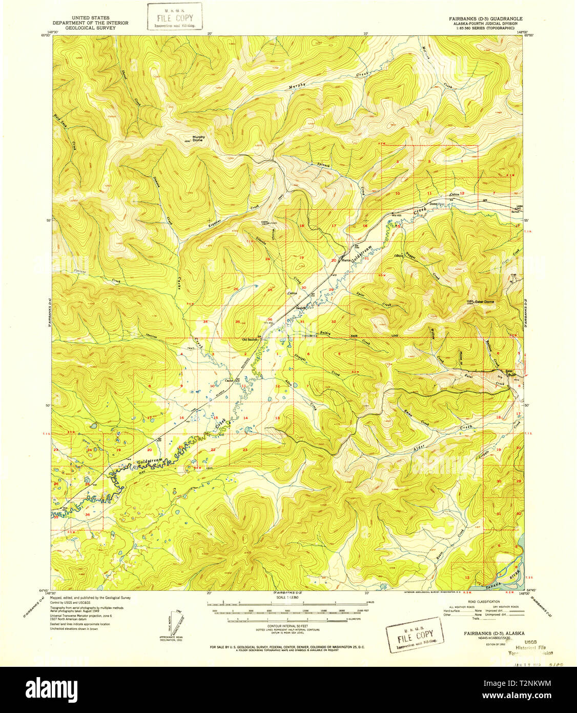 USGS TOPO Map Alaska AK Fairbanks D-3 355621 1952 63360 Restoration ...
