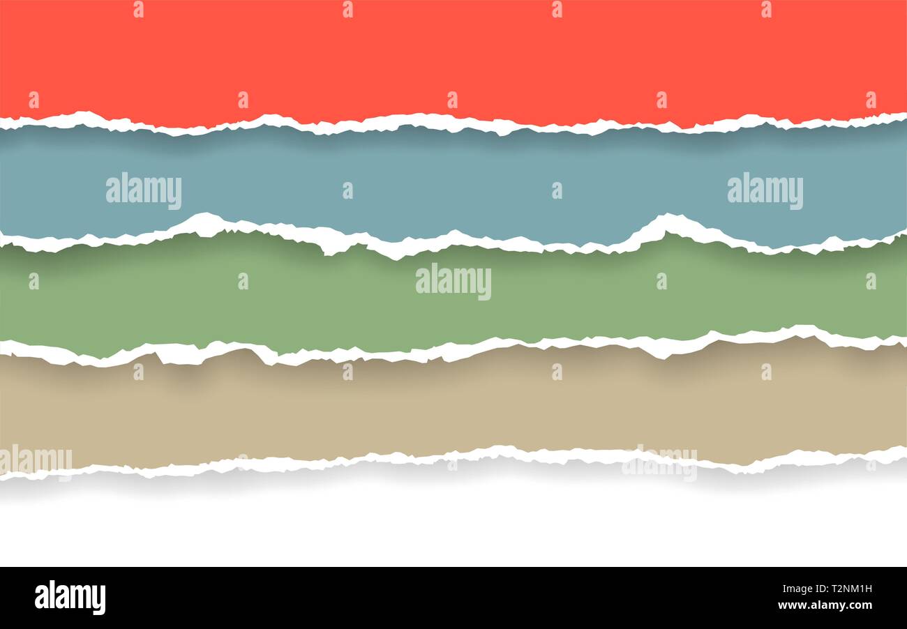 Horizontal torn paper edge. Ripped squared horizontal paper strips ...