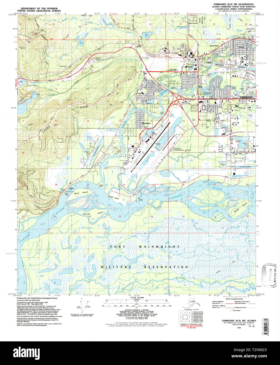 USGS TOPO Map Alaska AK Fairbanks D-3 SW 353673 1992 25000 Restoration ...