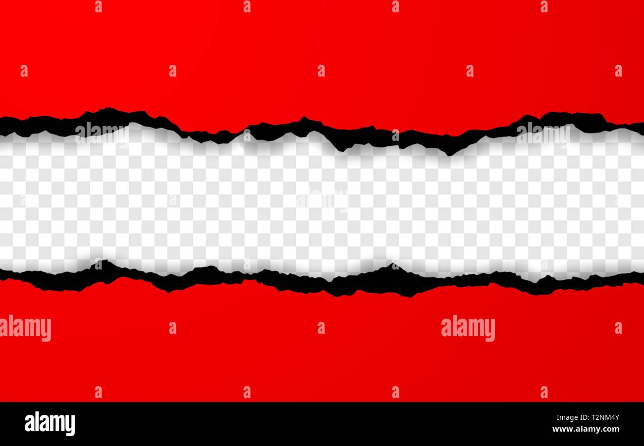 Horizontal torn paper edge. Ripped squared horizontal red paper strips ...