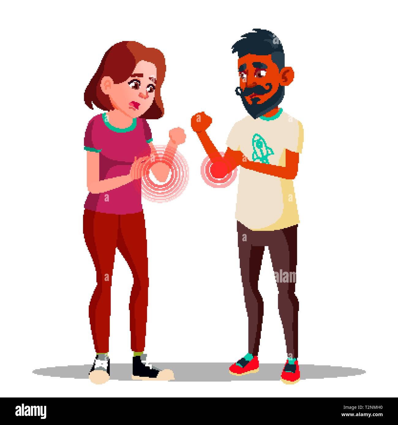 Elbow Vector. Man, Woman With Elbow Pain. Arm Joint. Bone Injury ...