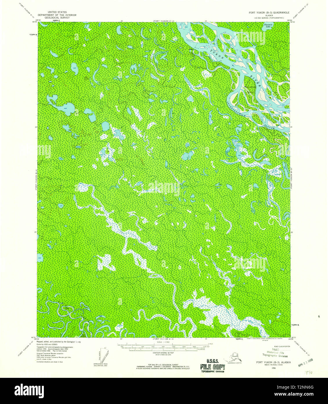 USGS TOPO Map Alaska AK Fort Yukon B-3 355689 1956 63360 Restoration ...