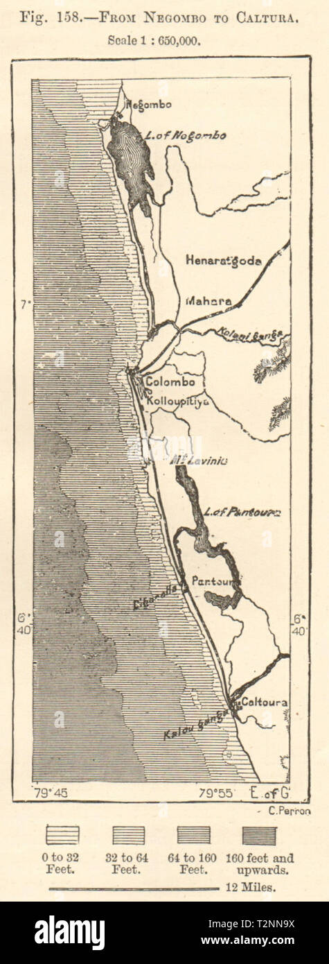 Sri Lanka coast Negombo - Colombo - Kalutara. Sketch map 1885 old ...