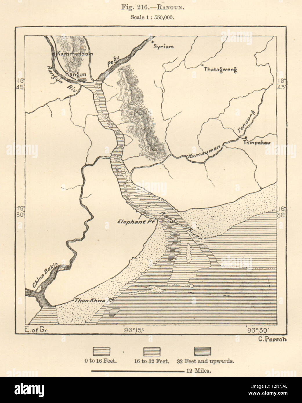 Yangon / Rangoon town & river, Burma. Rangun. Myanmar. Sketch map 1885 ...