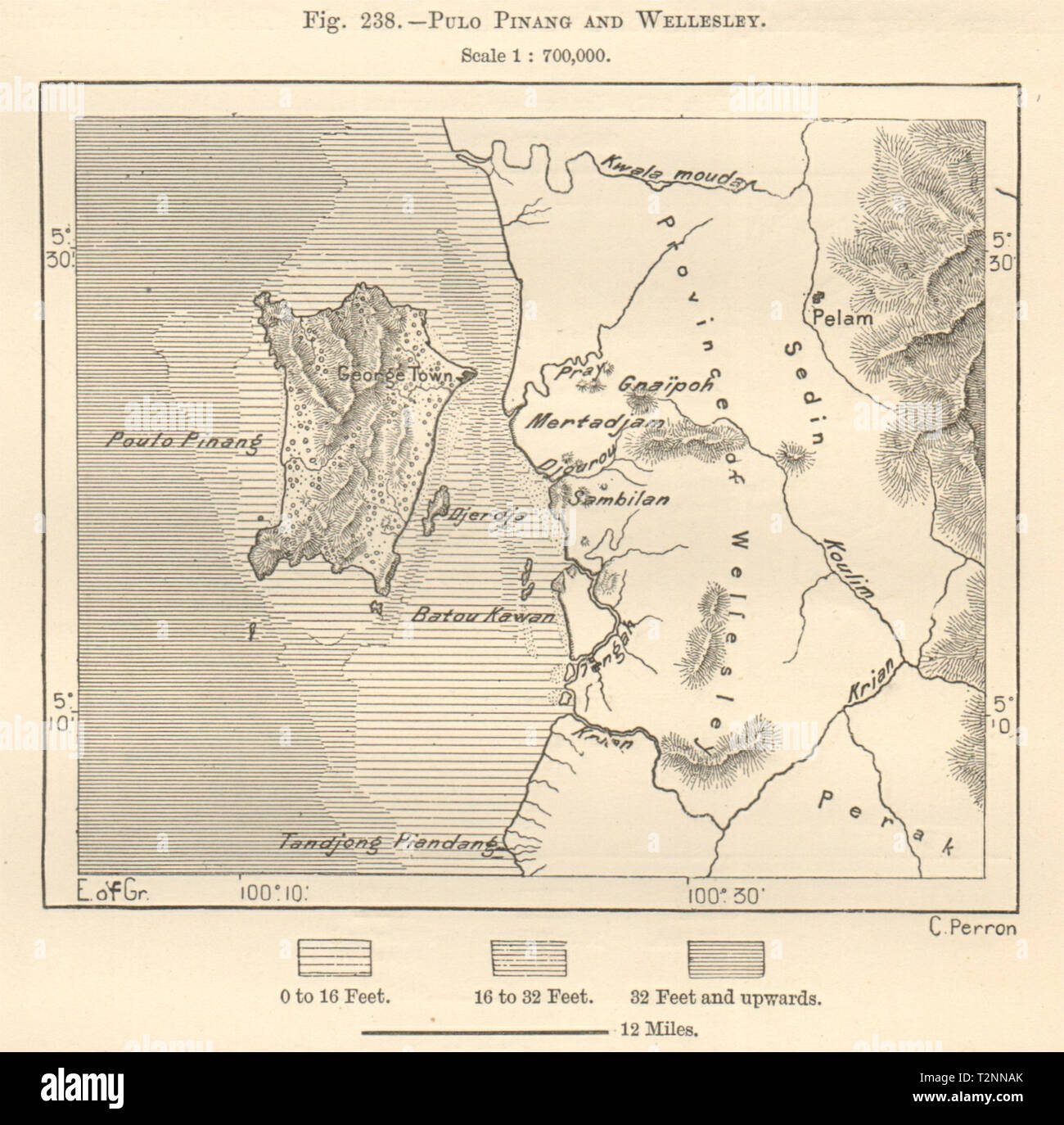 Pulo Pinang & Wellesley. Penang Island Seberang Perai Malaysia. Sketch ...