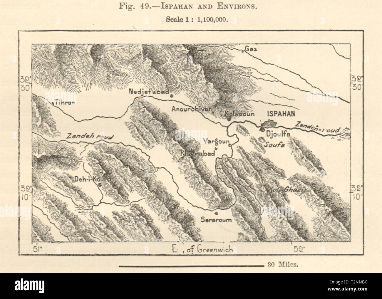 Isfahan and environs. Ispahan. Iran Persia. Sketch map 1885 old antique ...