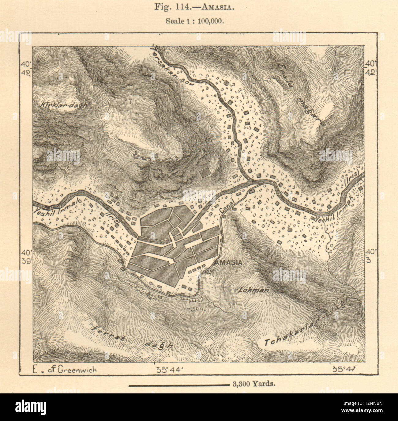 Amasia. Amasya plan. Turkey. Sketch map 1885 old antique chart Stock ...
