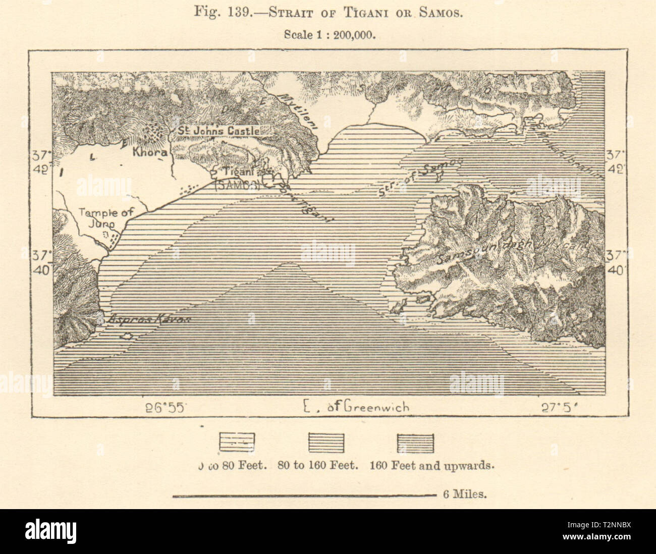 Samos, Mycale Strait & Dilek Peninsula. Tigani. Greece Turkey. Sketch ...