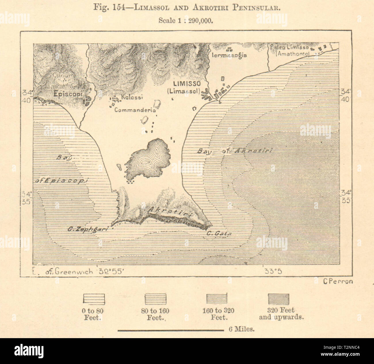 Limassol and Akrotiri Peninsular. Cyprus. Episkopi. Sketch map 1885 old ...