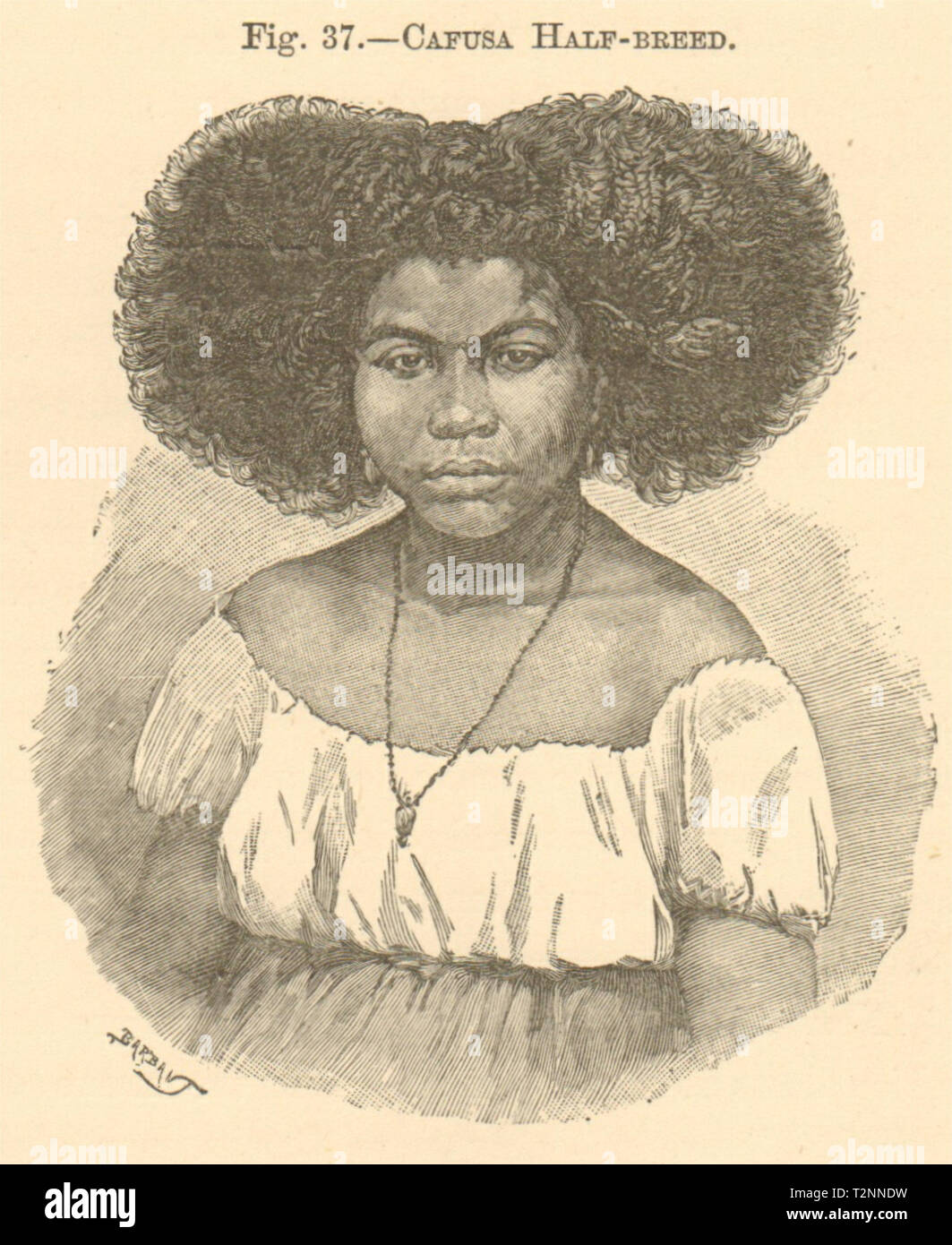 Cafusa half-breed woman. Brazil. Cafuzo. SMALL 1885 old antique print ...