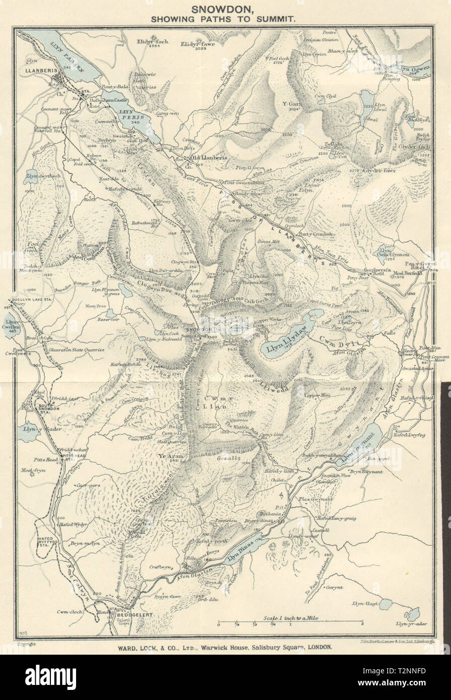 WALES. Snowdon paths to peak c1928 old vintage map plan chart Stock ...