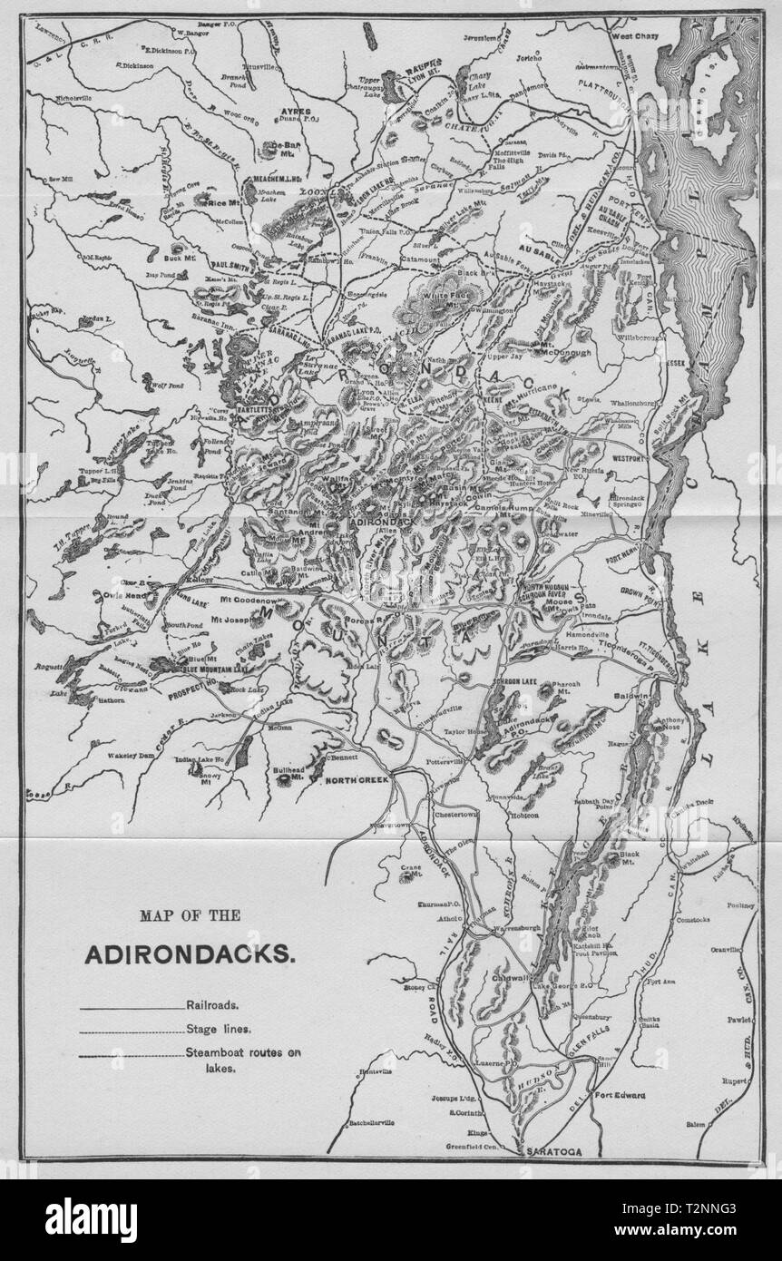 ADIRONDACKS. Antique map. Upstate New York 1893 old plan chart Stock ...