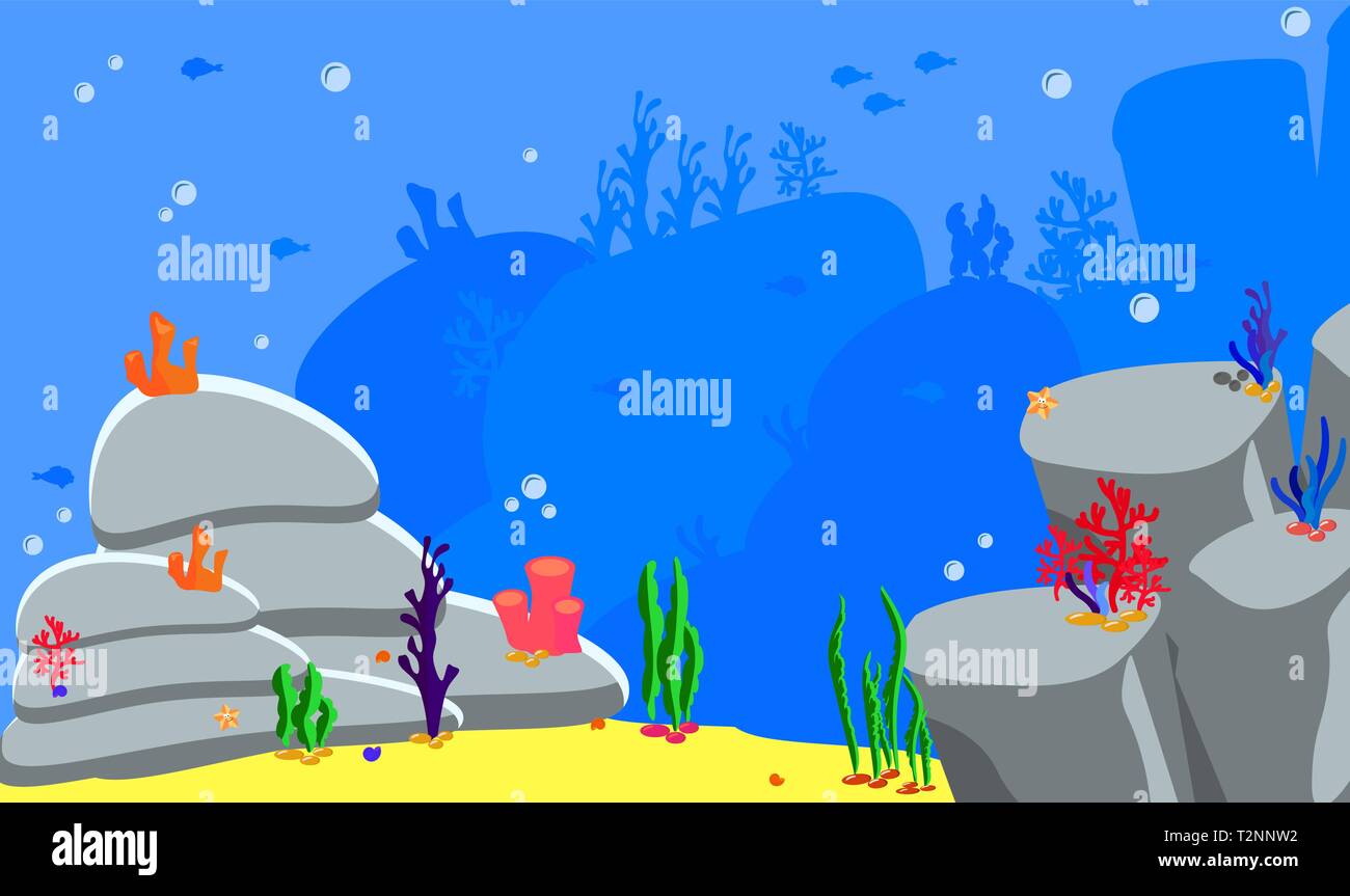 Panorama landscape sea bottom. Vector illustration ocean background ...