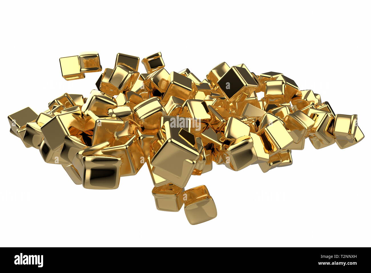 large pile of gold bars in the shape of boxes, 3D illustration isolated ...