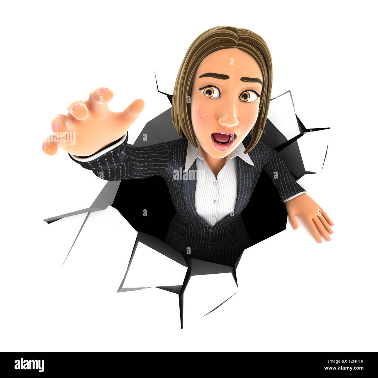 3d business woman falling down into a hole, illustration with isolated ...