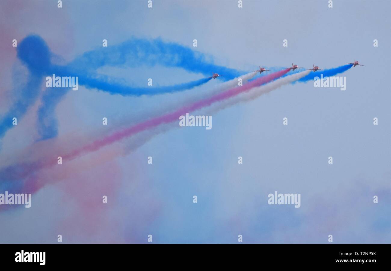 Red Arrows aerobatic display 170817 Stock Photo - Alamy